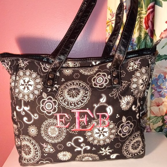 thirty-one | Bags | Thirtyone Black White And Pink Floral Large ...